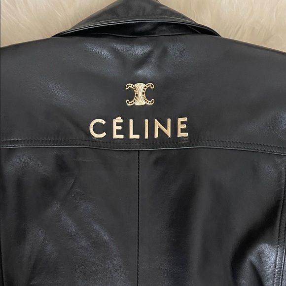 Celine | Jackets & Coats | Celine Black Leather Jacket With Gold ...